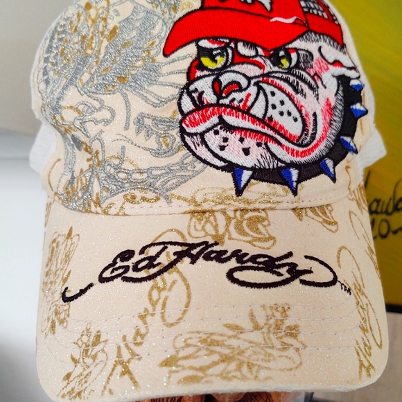 Ed Hardy | Accessories | Ed Hardy Bulldog Softball Cap White Silver ...